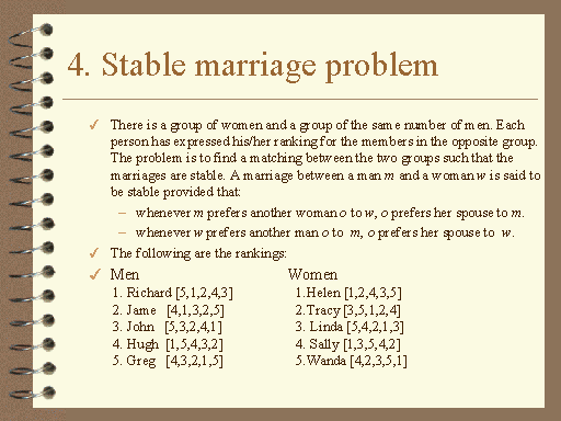 4. Stable marriage problem