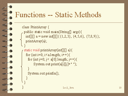 Functions -- Static Methods